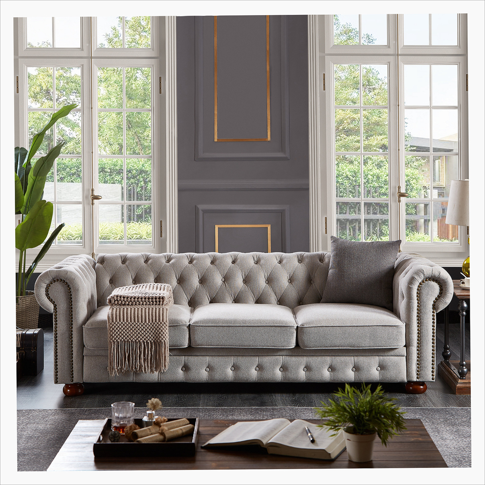 Dark grey chesterfield sofa store